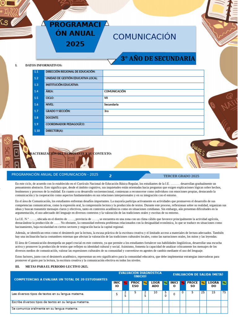 Programación Anual 2025 - Comunicación-3°-Sc | PDF