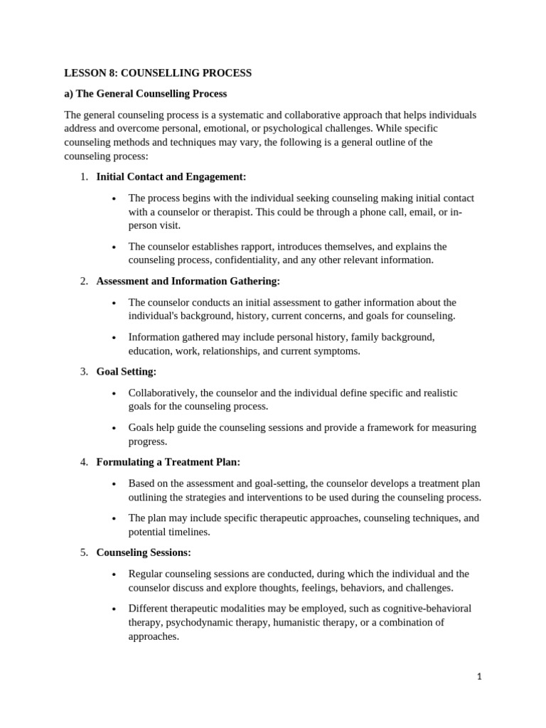 LESSON 8a-Counselling Process - General | PDF | Psychotherapy | School ...