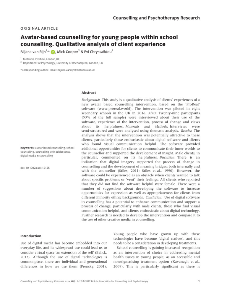 18--Avatar-based Counselling for Young People Within School Counselling. Qualitative Analysis of ...