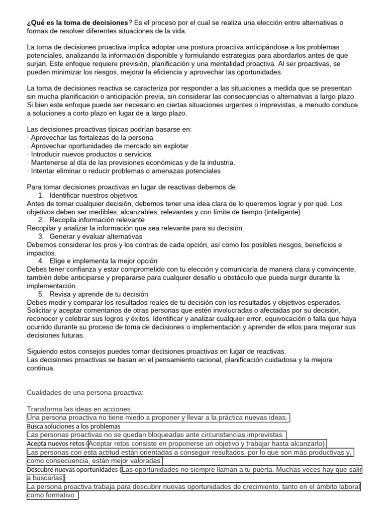 Toma de Decisiones Proactivas: Claves y Estrategias | PDF | Toma de ...