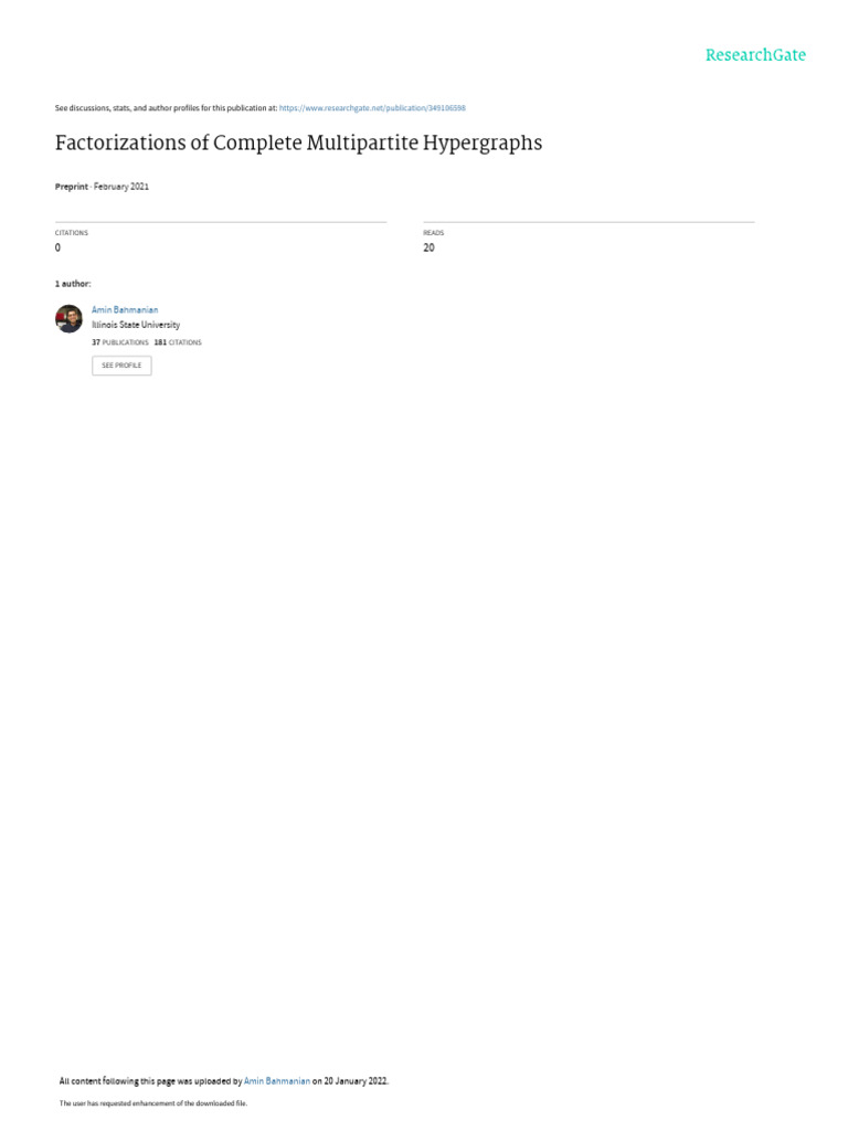 Factorizations of Complete Multipartite Hypergraph | PDF | Mathematics | Discrete Mathematics