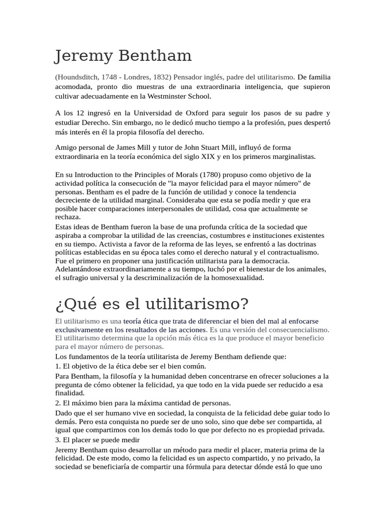 Jeremy Bentham | PDF | Utilitarismo | John Stuart Mill