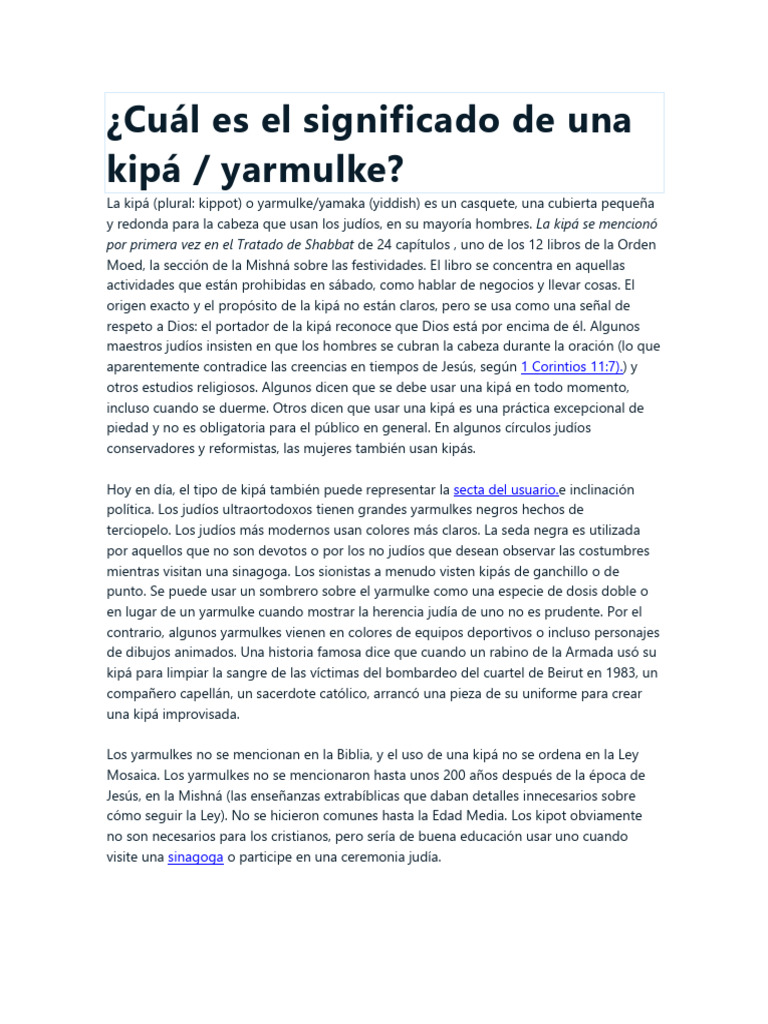 Cuál Es El Significado de Una Kipá Ok | PDF | Judios y judaísmo ...