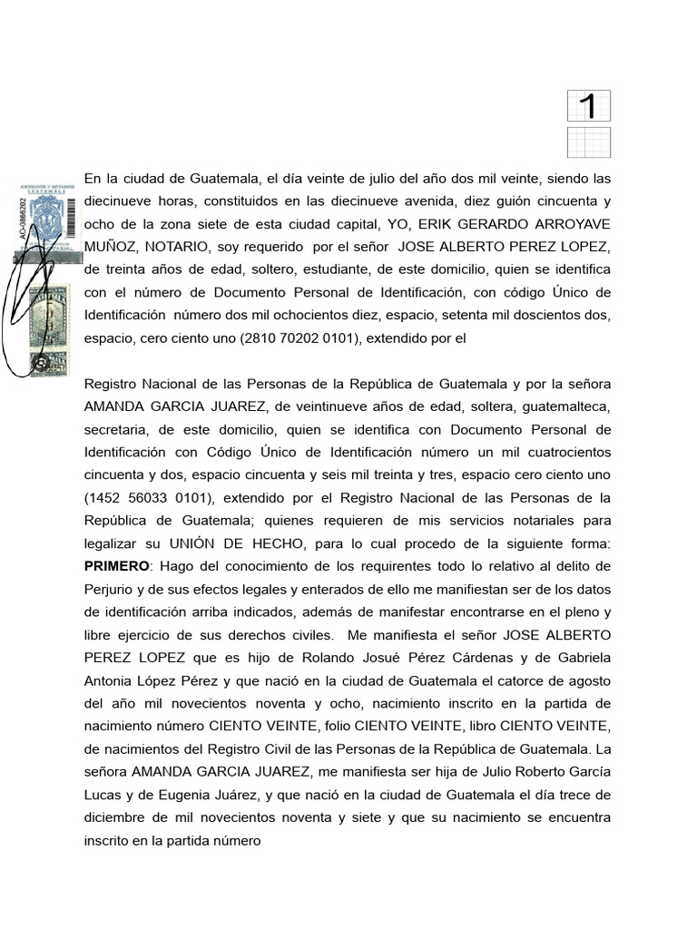 Acta Unión de Hecho | PDF | Guatemala