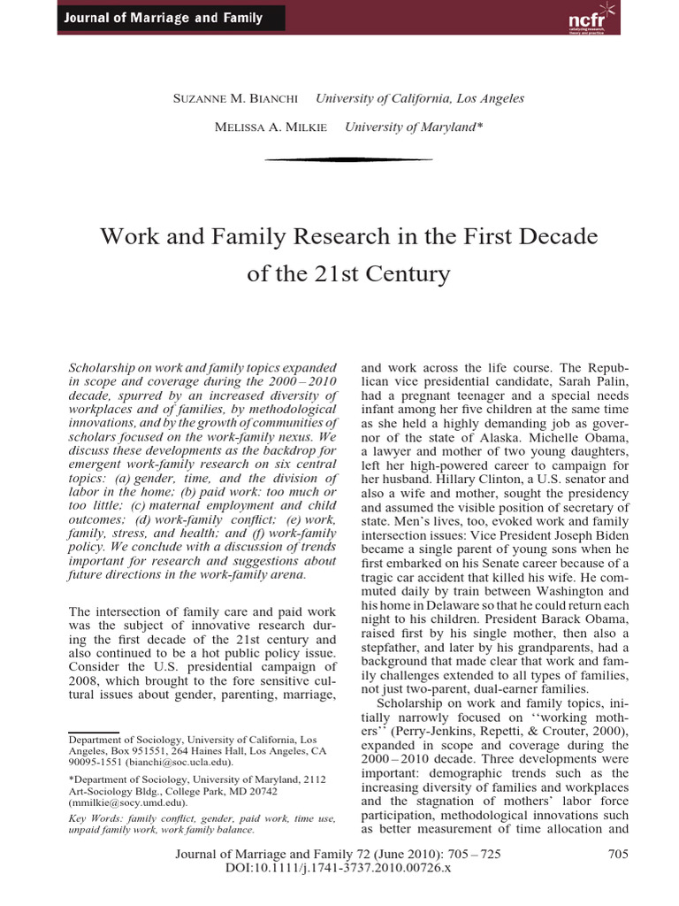 Work and Family Research Trends 2000-2010 | PDF | Family | Child Care
