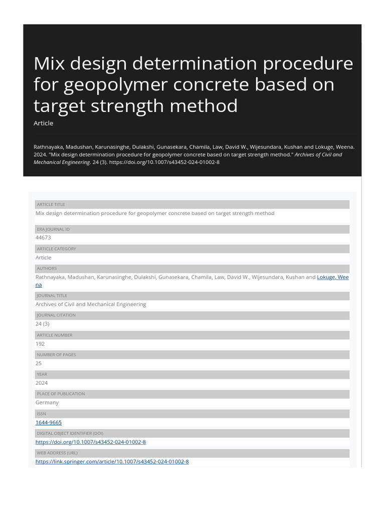 Geopolymer Concrete Mix Design Method | PDF | Fibre Reinforced Plastic ...