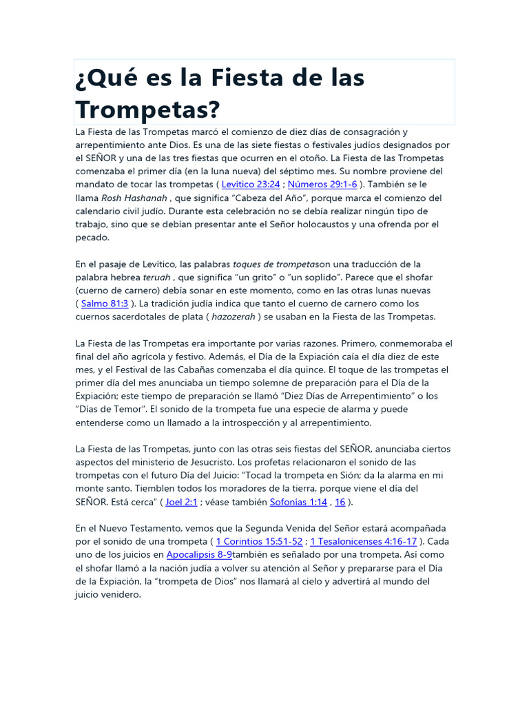 Fiesta de las Trompetas: Significado y Tradición | PDF | Rosh Hashaná ...