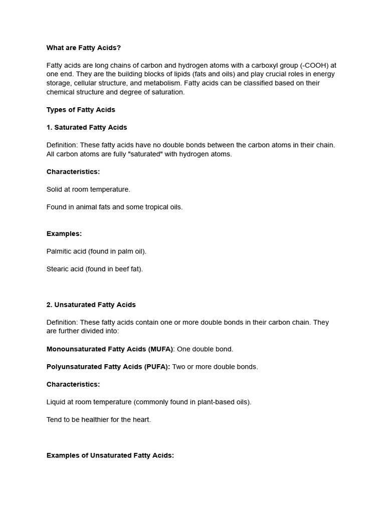 Types and Benefits of Fatty Acids | PDF