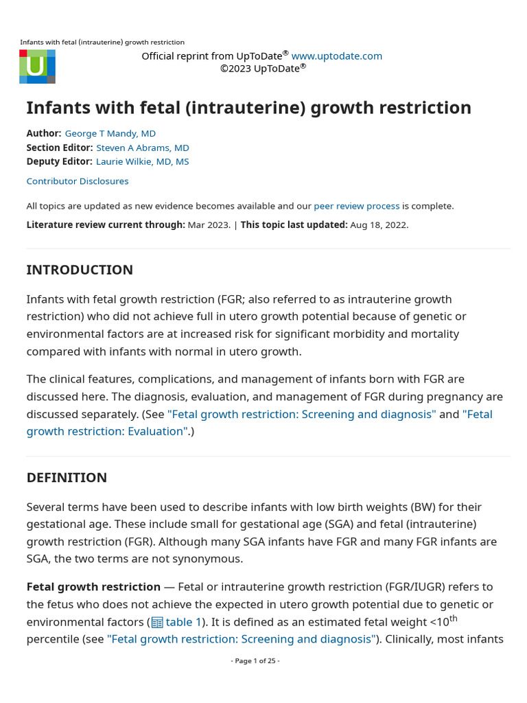 Infants With Fetal (Intrauterine) Growth Restriction | PDF | Fetus ...