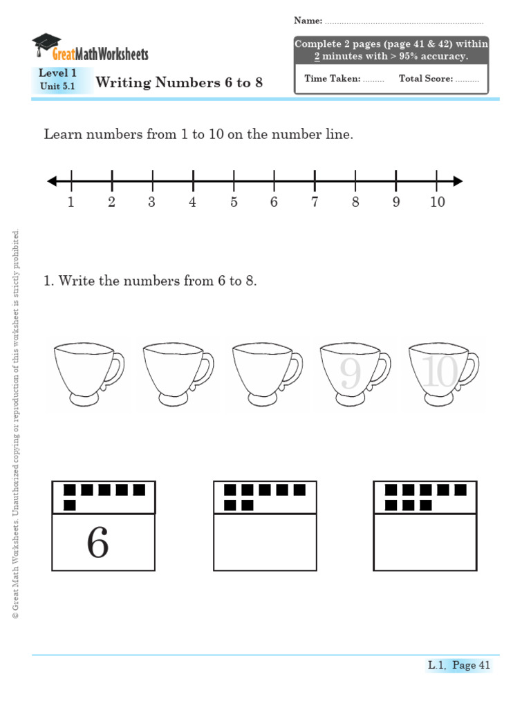 Writing Numbers 6 to 10 Worksheets | PDF