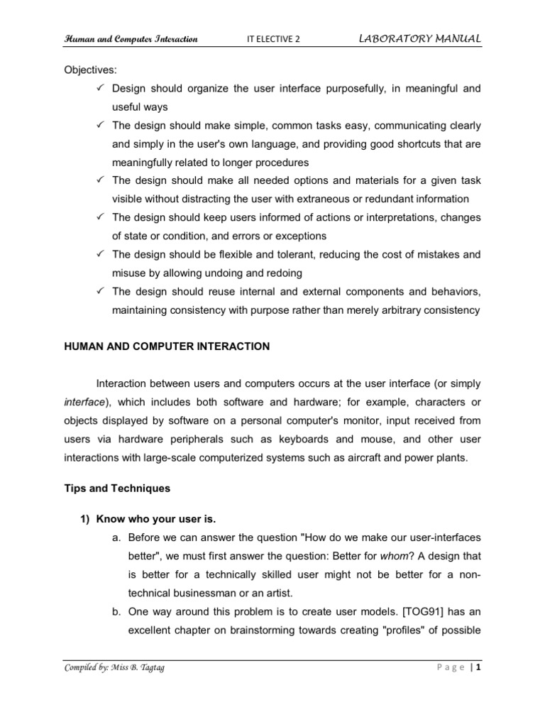 Lab Manual HCI | PDF | User Interface | Human–Computer Interaction