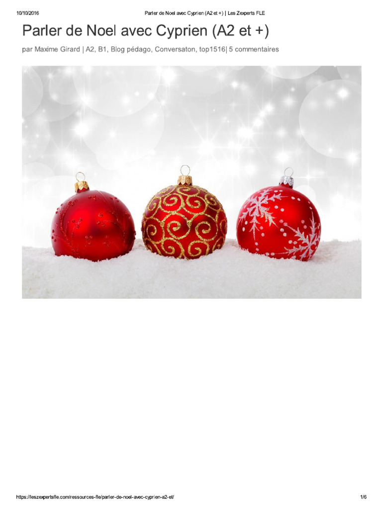 Parler de Noel Avec Cyprien (A2 Et +) - Les Zexperts FLE | PDF