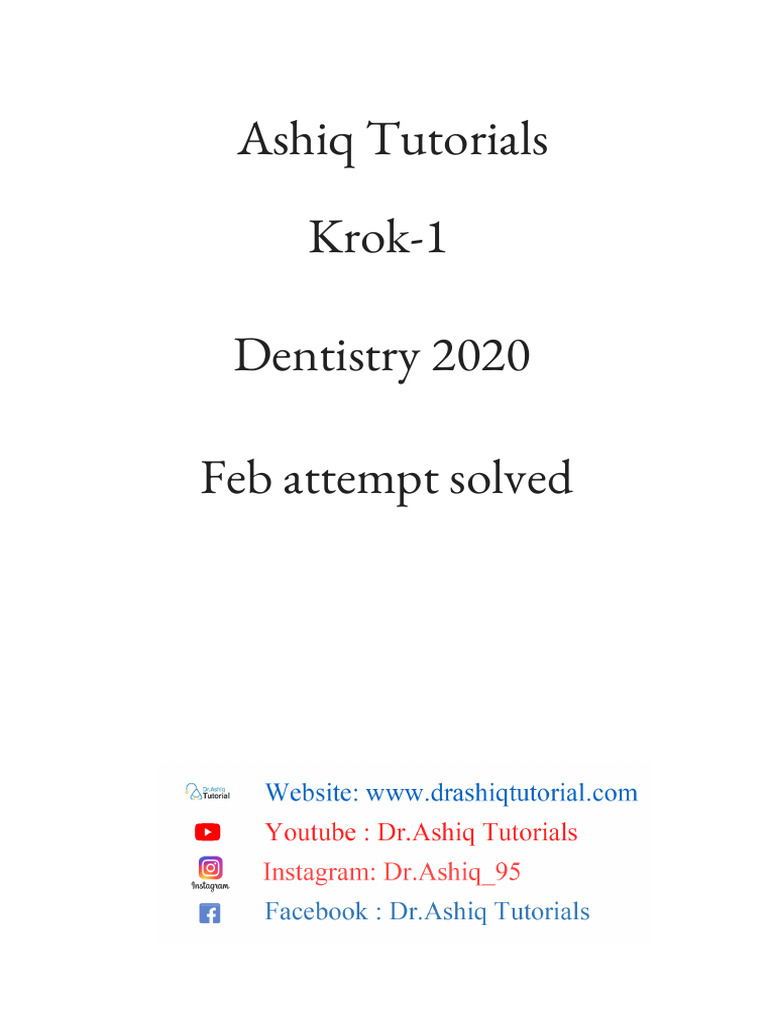 Ashiq Tutorials Krok-1 Dentistry Feb 2020 Solved 1 | PDF