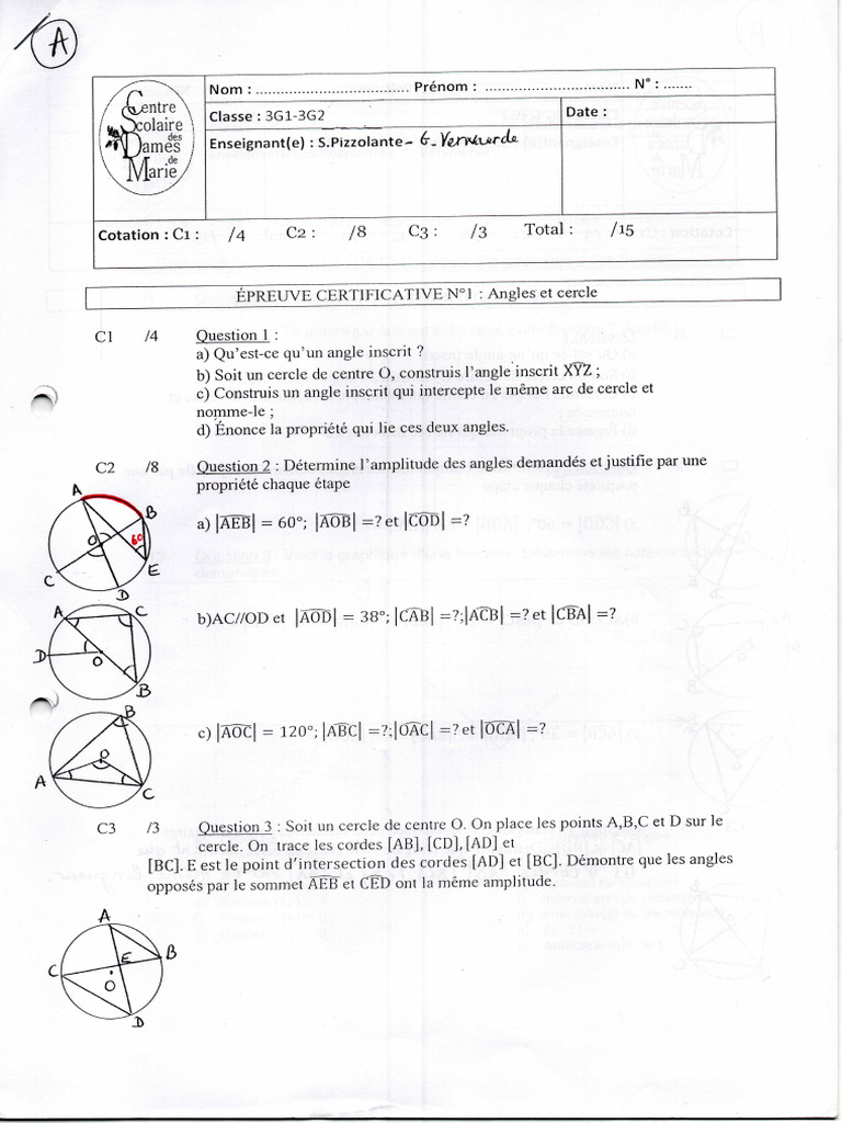 UAA 1.1 - Corrigé Révisions - Angles Et Cercles | PDF