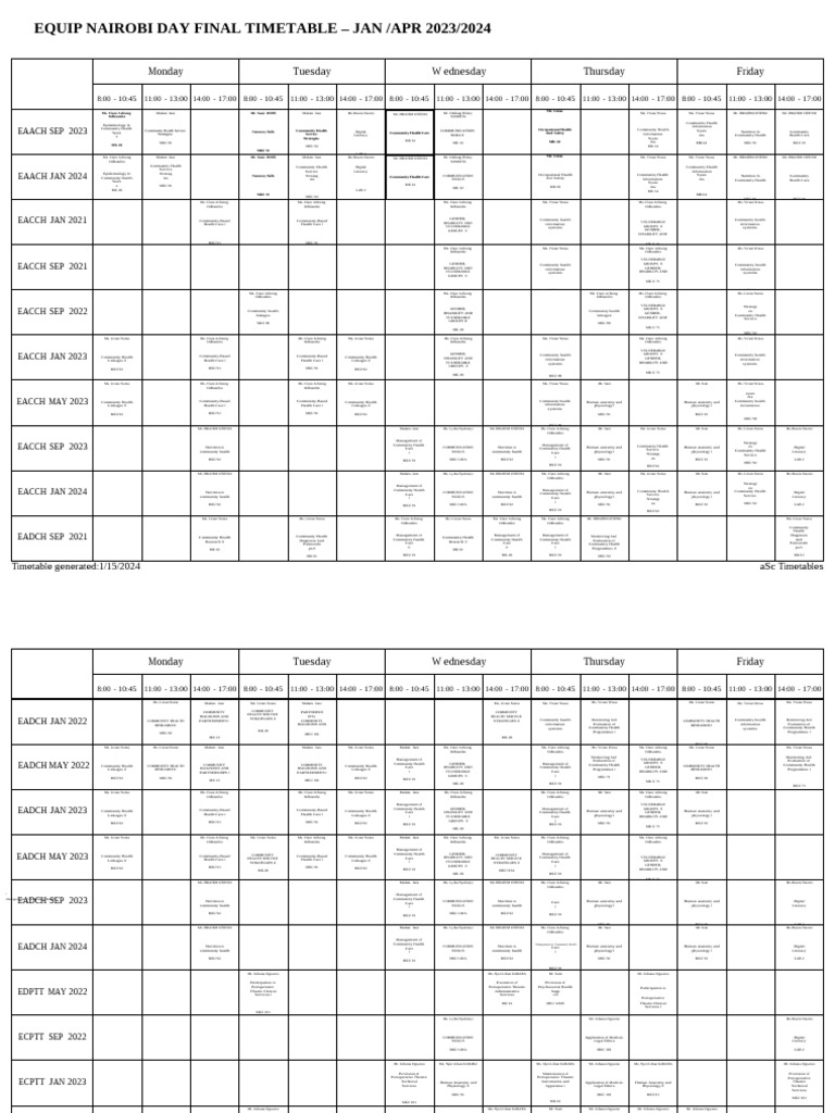 Final Teaching Timetable - Jan.april 2024 | PDF