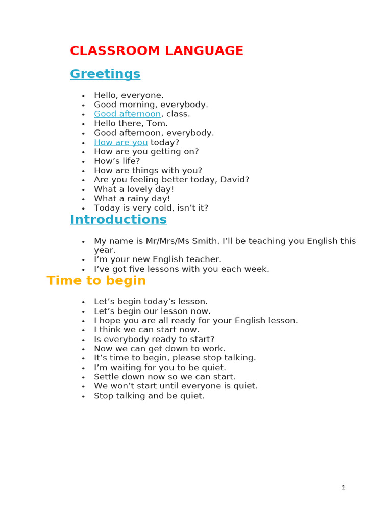 CLASSROOM LANGUAGE | PDF