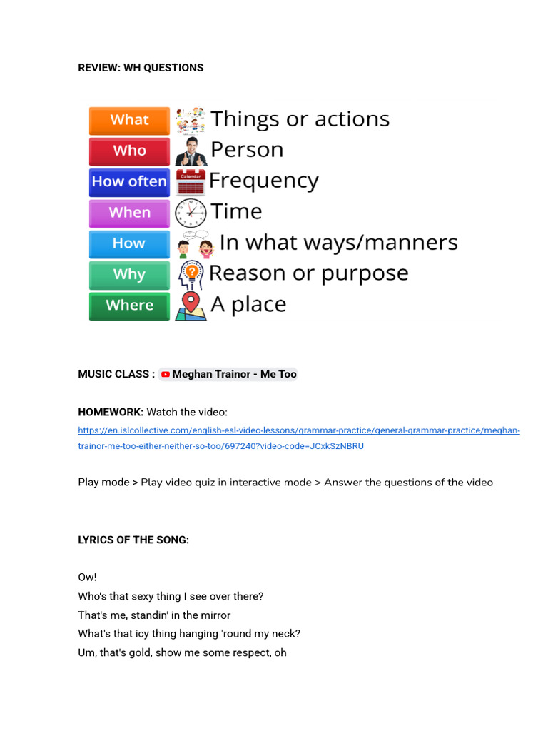 WH Question in ESL | PDF