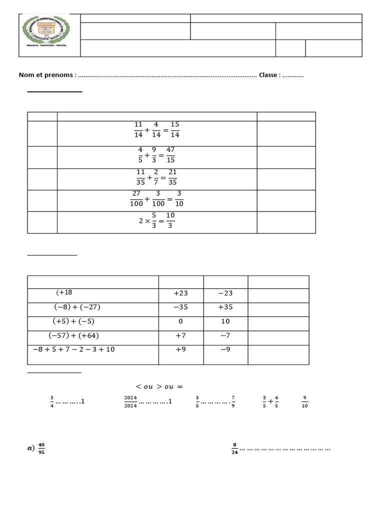 Devoir N°4 Maths 6eme Fevrier | PDF