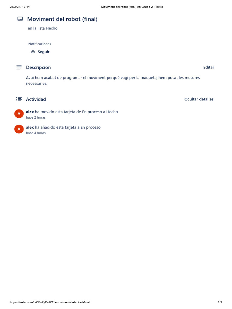 Moviment del robot (final) en Grup 2 _ Trello | PDF