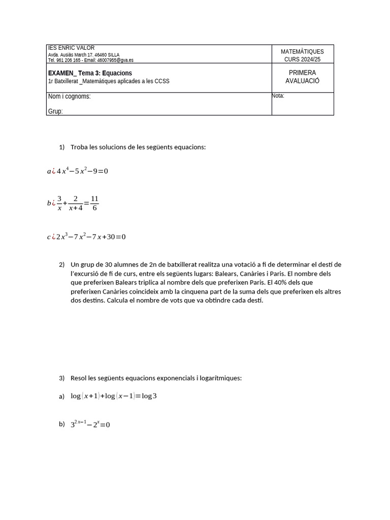 Ex Tema 2 Equacions | PDF