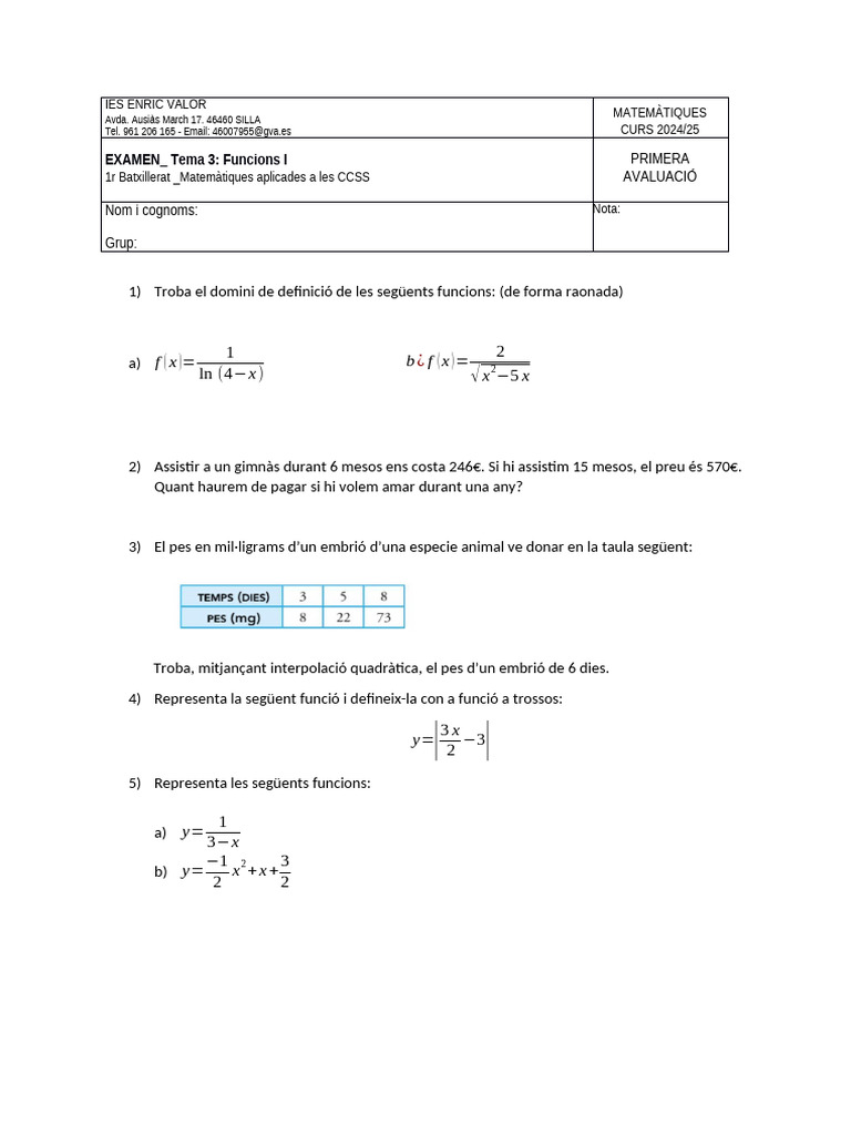 Ex Tema 3 Funcions I | PDF