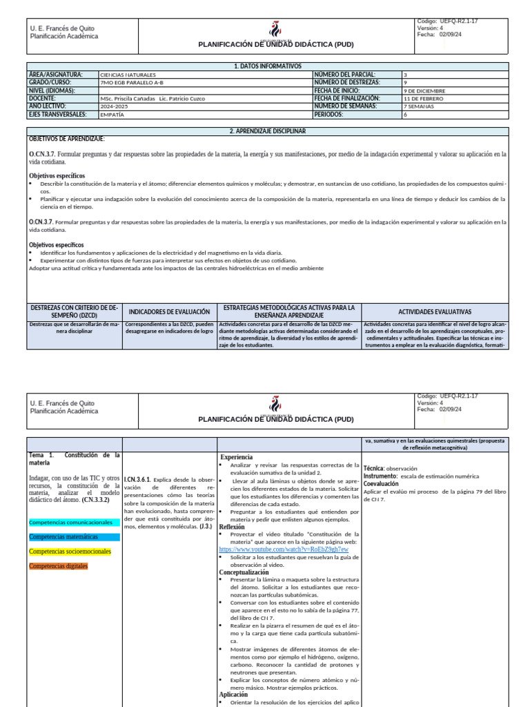 PUD 3 CIENCIAS NATURALES 24-25 7MOS | PDF | Importar | Química
