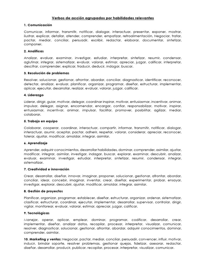 Verbos de Acción por Habilidad | PDF | Aprendizaje | Cognición