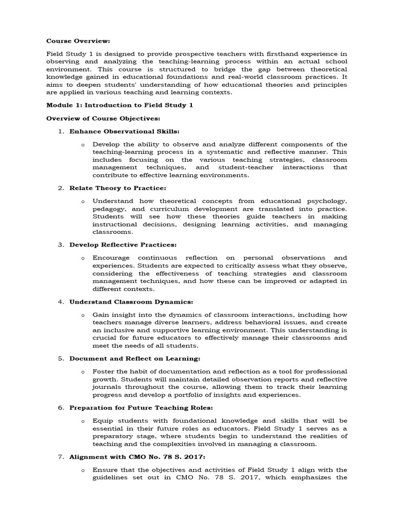 FS-1-Course-Overview | PDF | Learning | Teachers