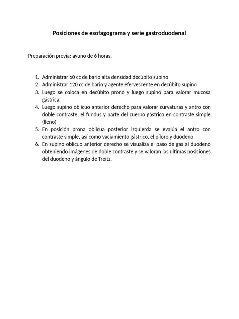 Posiciones en esofagograma y gastroduodenal | PDF