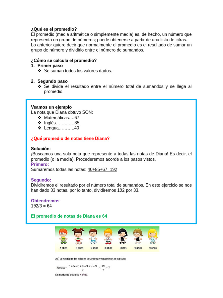 Qué Es El Promedio | PDF | Multiplicación | Matemática Elemental