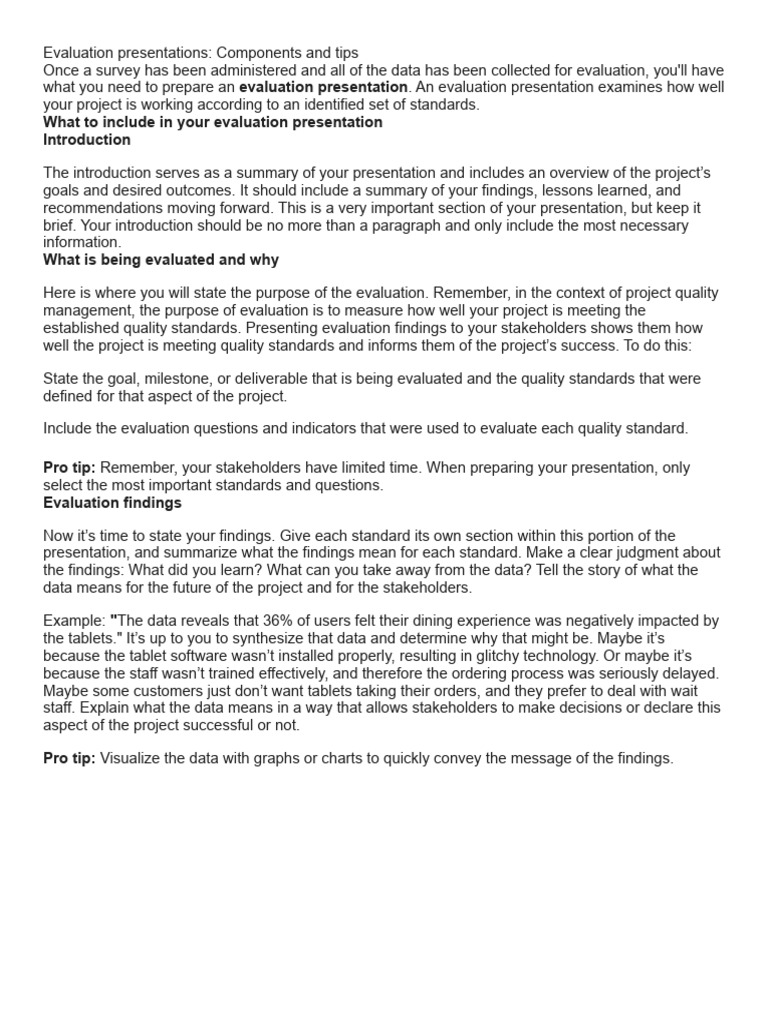 Evaluation presentations_ Components and tips _ Coursera | PDF ...
