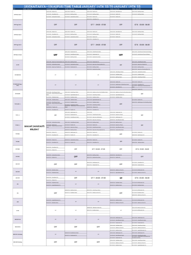 Time Table - January 14th, 2025 To January 19th, 2025 | PDF
