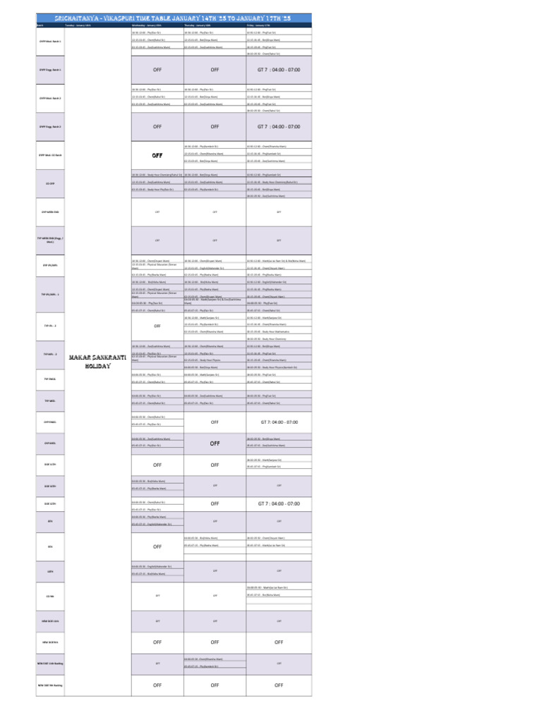 January 2025 Class Schedule Overview | PDF