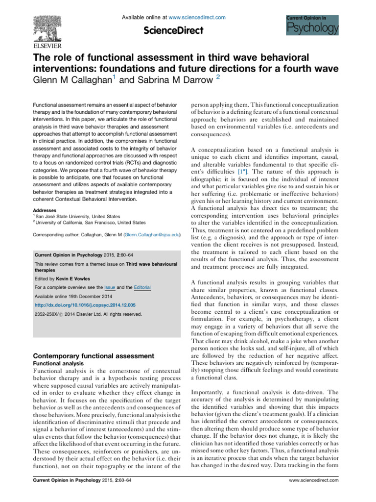 Callaghan y Darrow 2015 | PDF | Psychotherapy | Behaviour Therapy