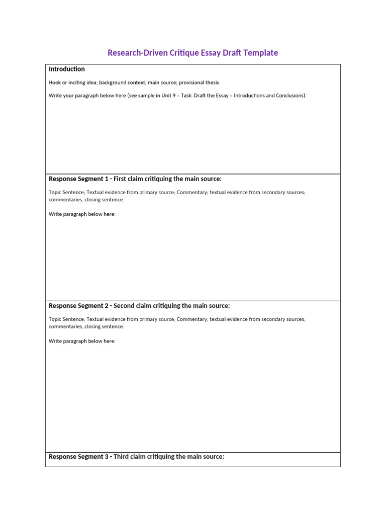 Research Critique Essay Template | PDF