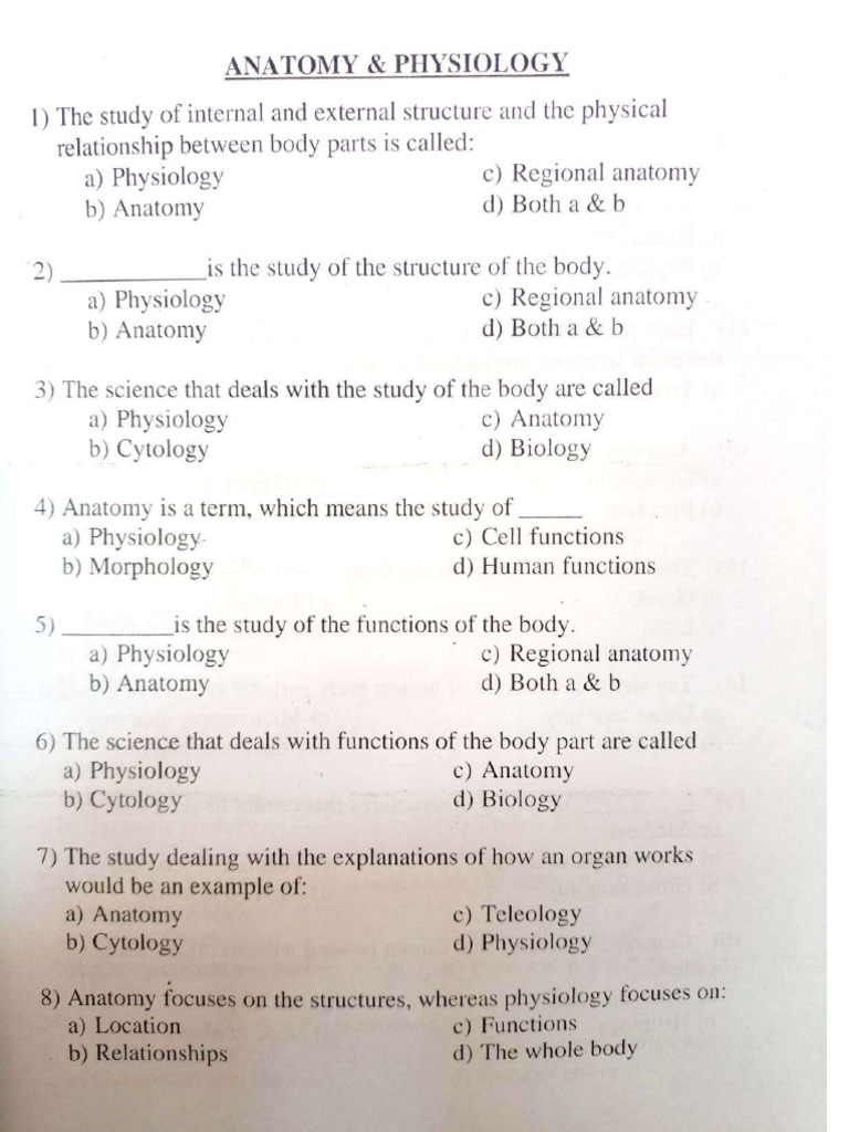 Anatomy and Physiology Mcqs With Answers | PDF