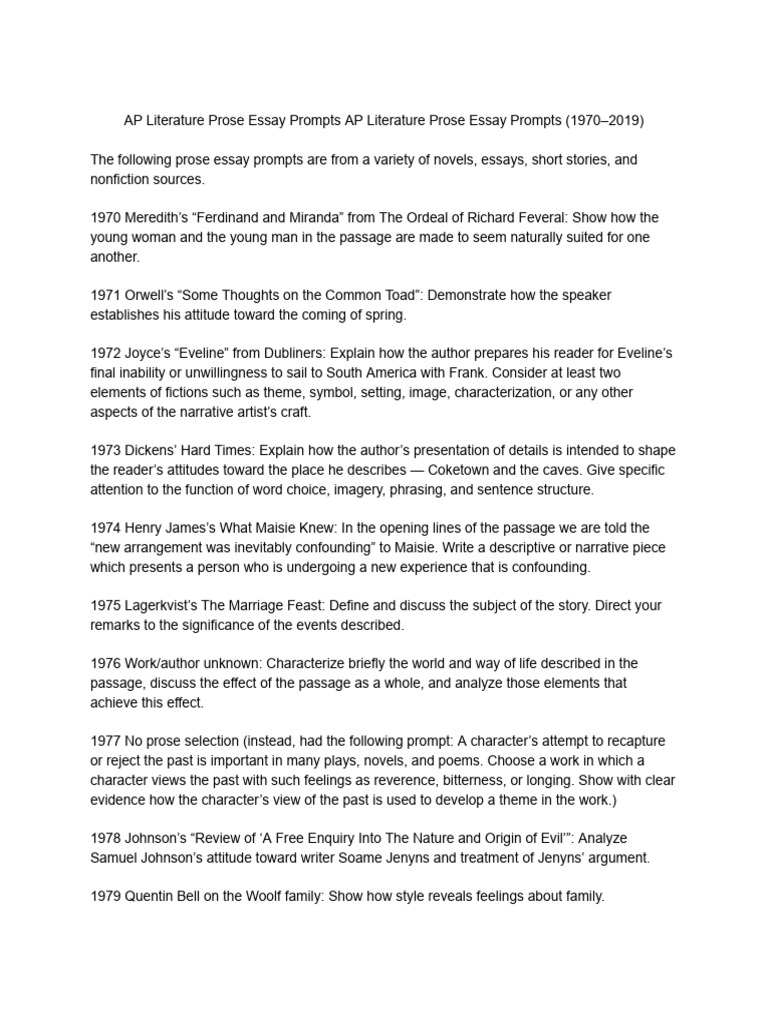 Prose Prompts | PDF | Narration | Middlemarch