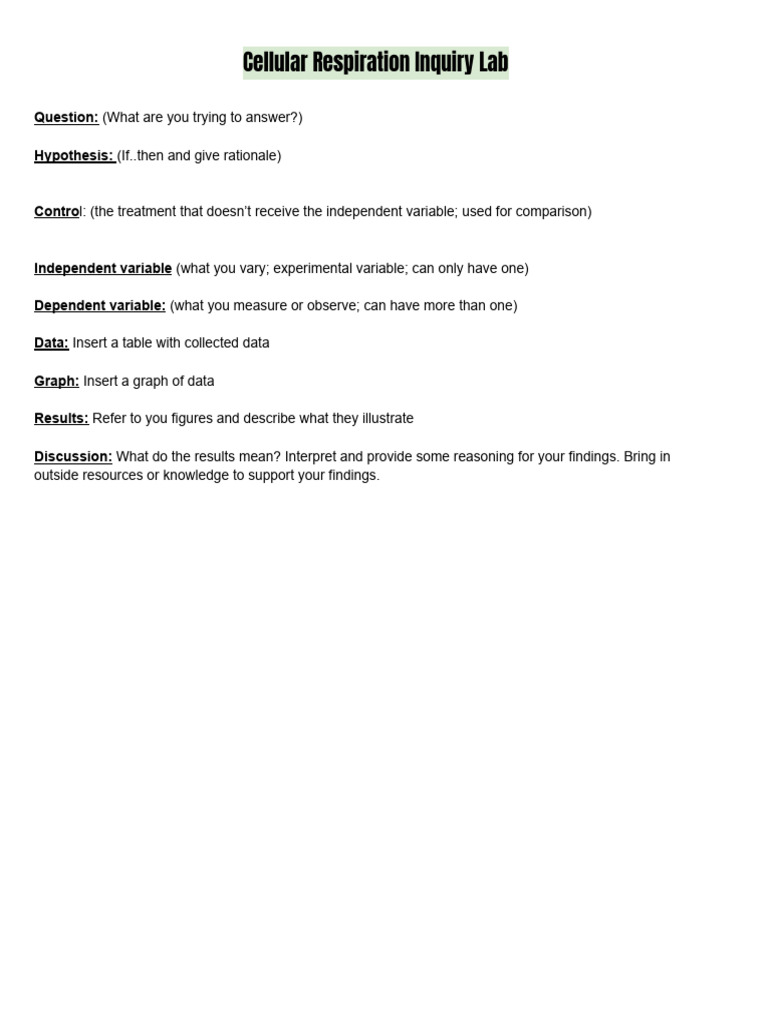 Cellular Respiration Lab Report | PDF
