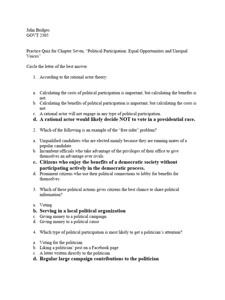 Practice Quiz Chapter 7 (1) - Tagged | PDF | Voting | Voter Turnout