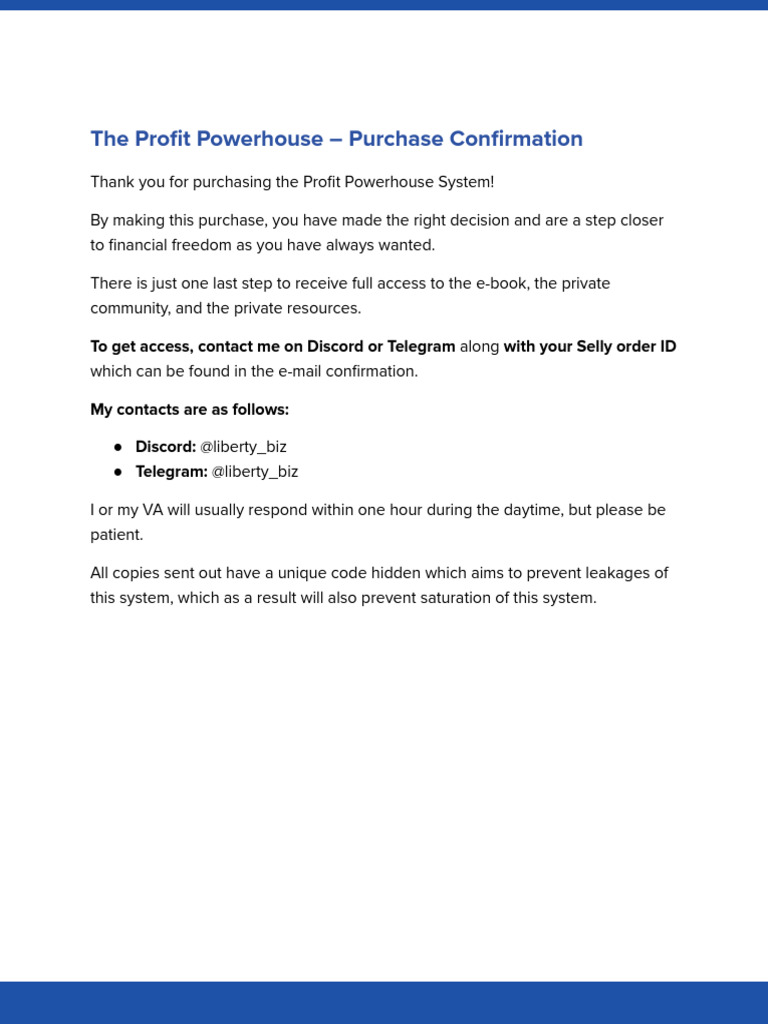 The Profit Powerhouse Premium - Purchase Confirmation | PDF