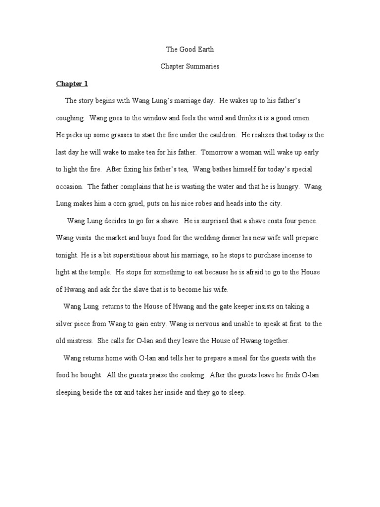 Chapter Summaries of The Good Earth | PDF