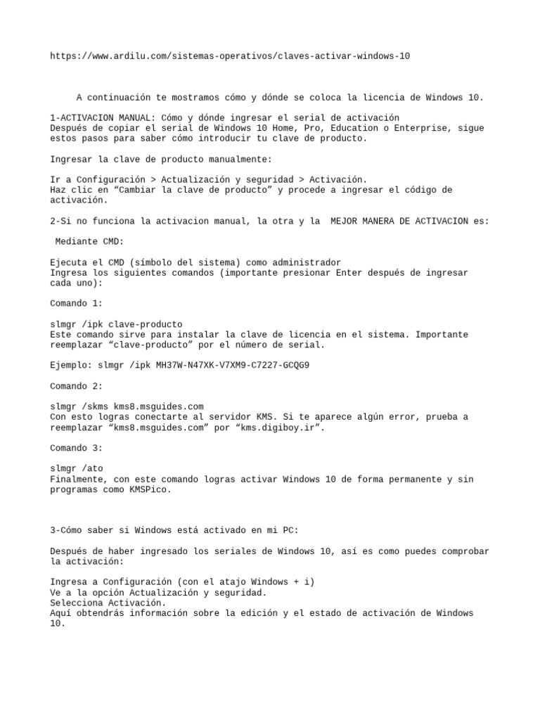 Activacion de Windows 10 Pro | PDF