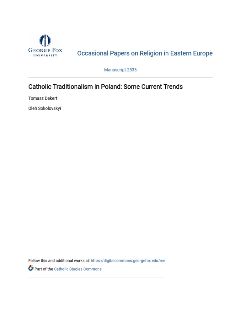 Catholic Traditionalism in Poland - Some Current Trends | PDF | Catholic Church | Pope Benedict Xvi