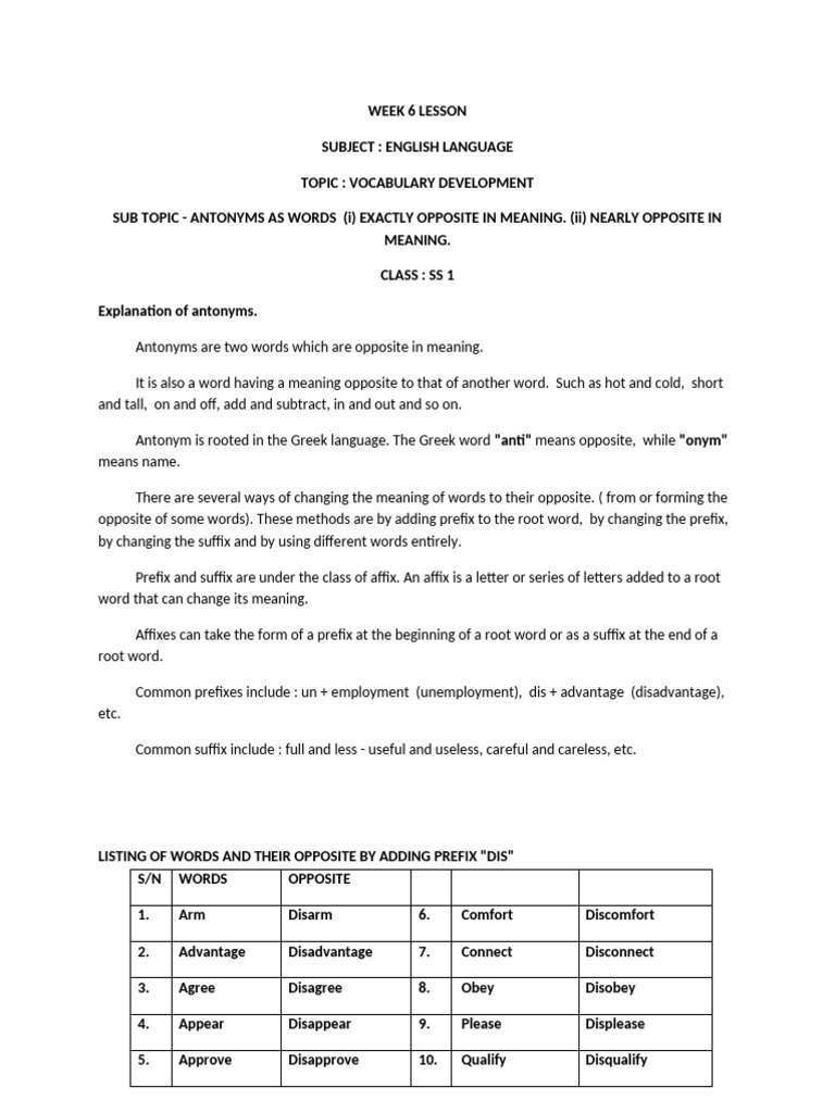 Antonyms: Vocabulary Development Guide | PDF | Linguistics | Lexical ...