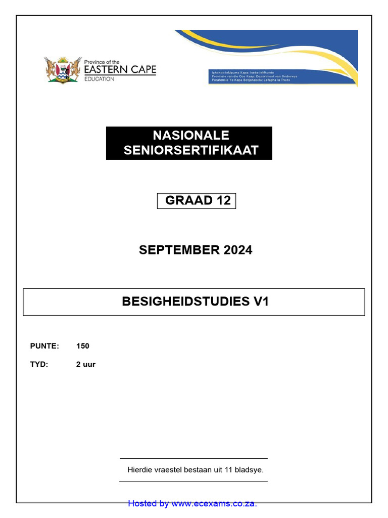 Business Studies p1 Gr12 Qp Sept 2024_afrikaans_watermark | PDF