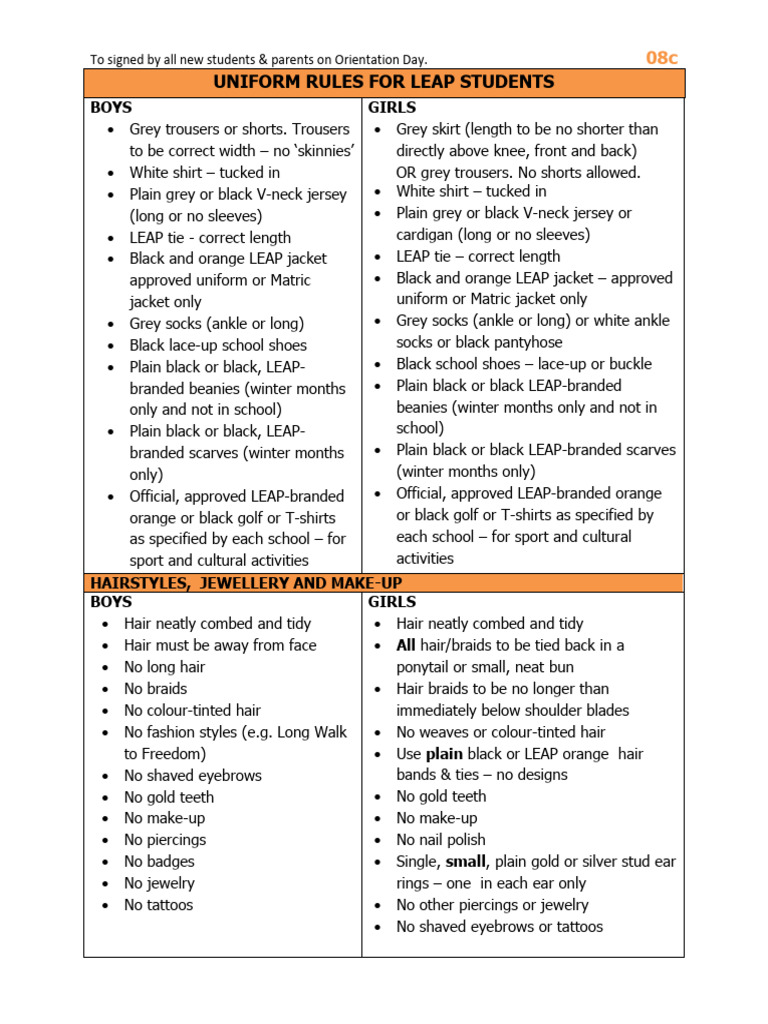 08c. UNIFORM PROTOCOL FOR LEAP STUDENTS | PDF | Clothing | Fashion
