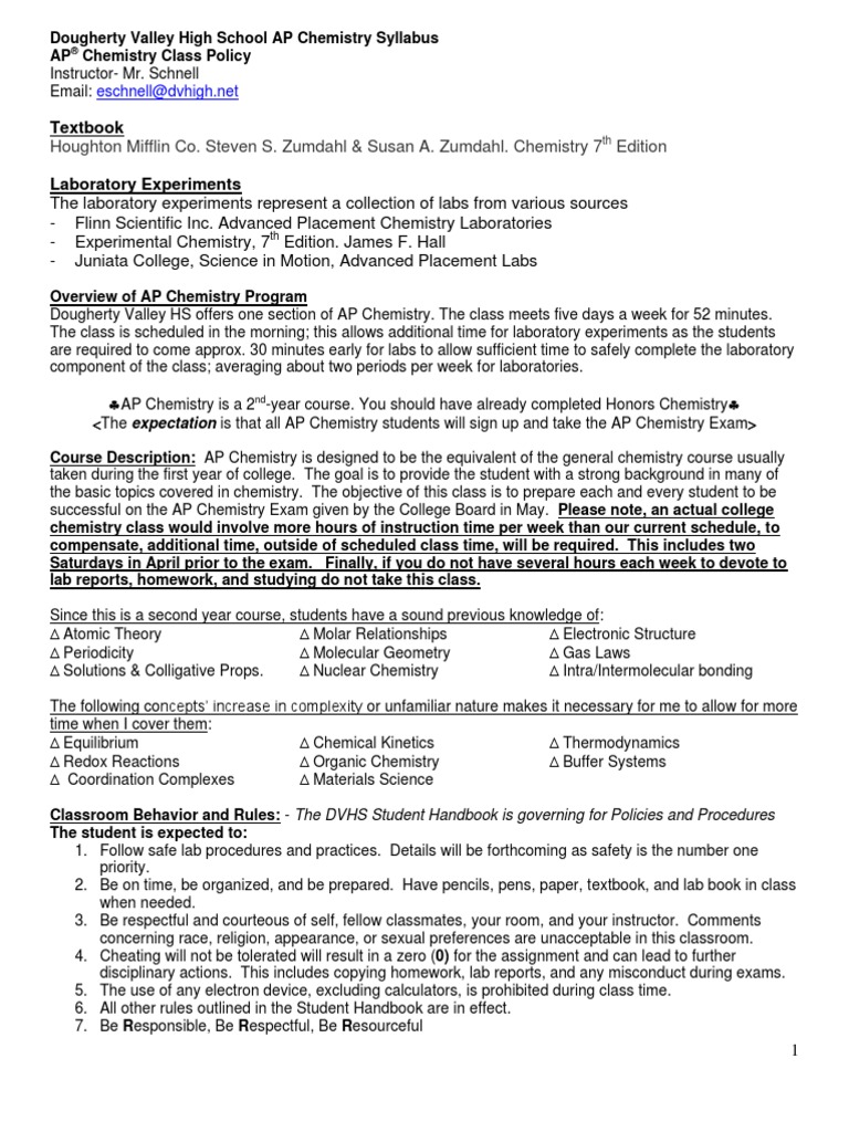 AP Chem Syllabus | PDF | Chemical Equilibrium | Electrochemistry