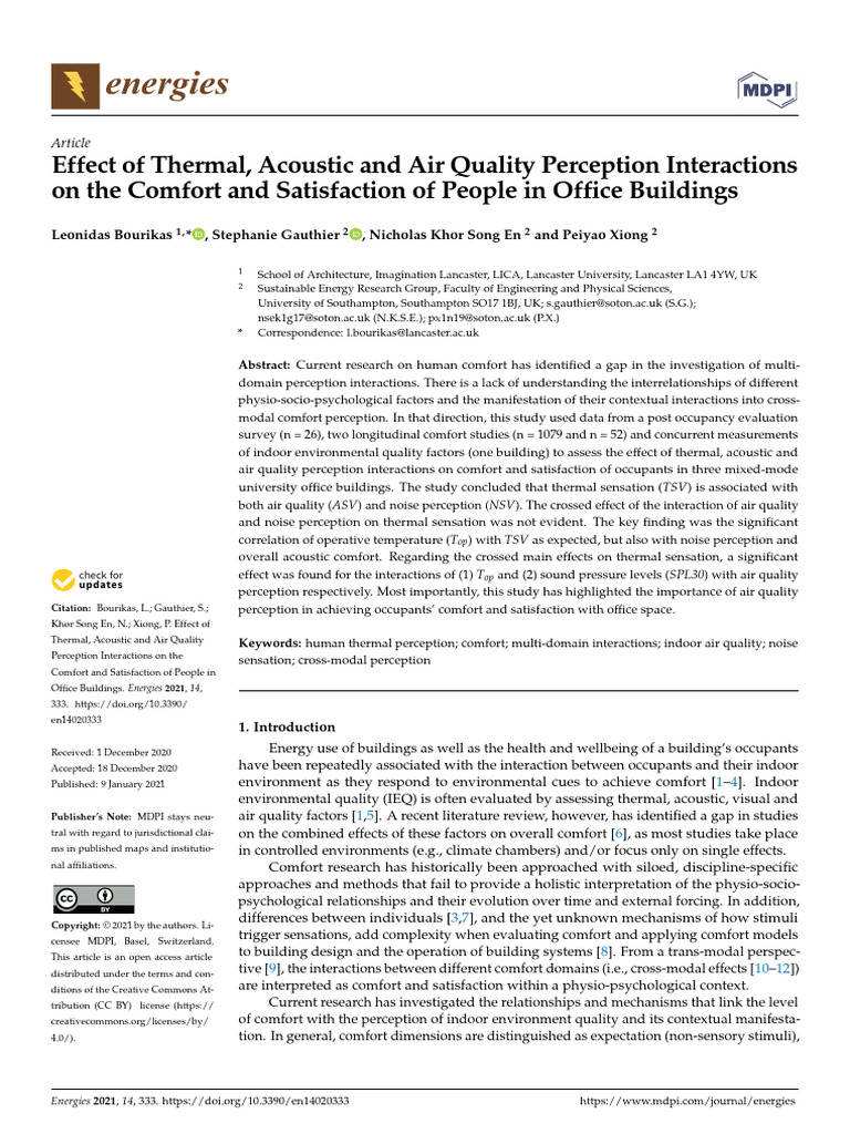 Effect of Thermal, Acoustic and Air Quality Perception Interactions On ...