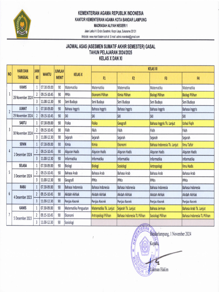 Jadwal Asas Gasal 2425 Man 1 Balam | PDF