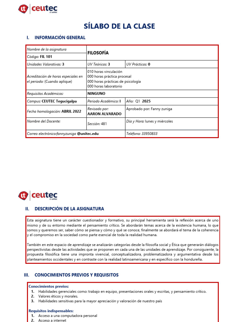 Sílabo de Filosofía (Fil101) - Modelo-2025 | PDF | Salón de clases ...